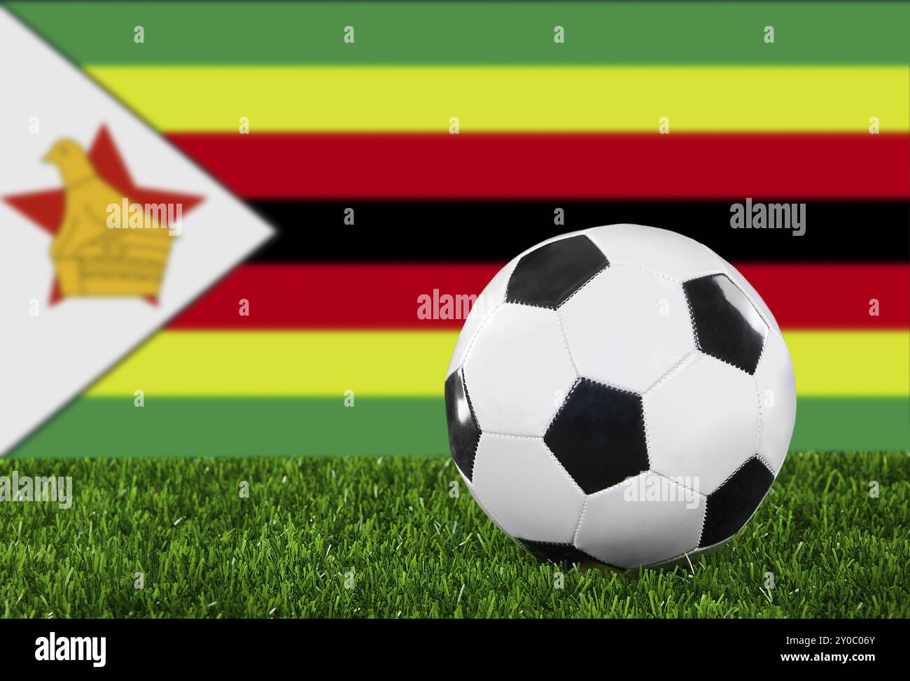 The Zimbabwe flag and soccer ball on the green grass Stock Photo - Alamy