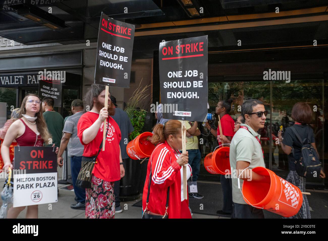 Boston, Massachusetts, USA September 1, 2024 Hotel workers from UNITE ...