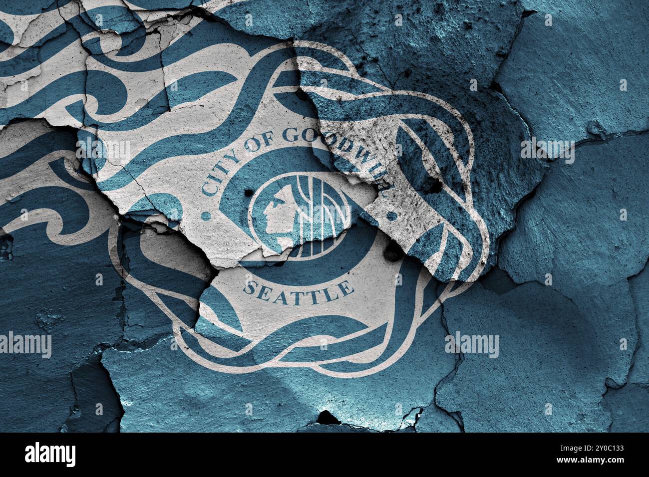 Flag of Seattle painted on cracked wall Stock Photo - Alamy