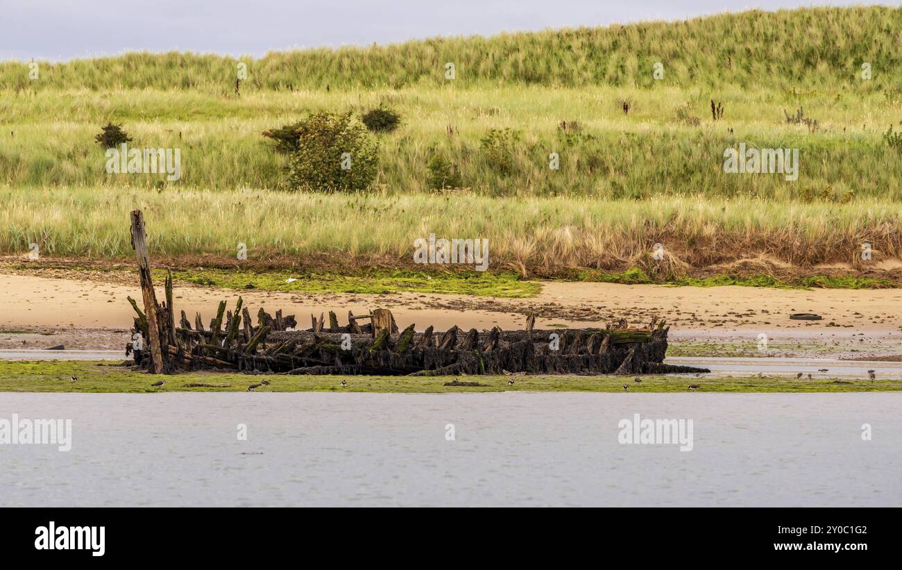 Old Shipwreck on the shore of the River Coquet in Amble, Northumberland ...