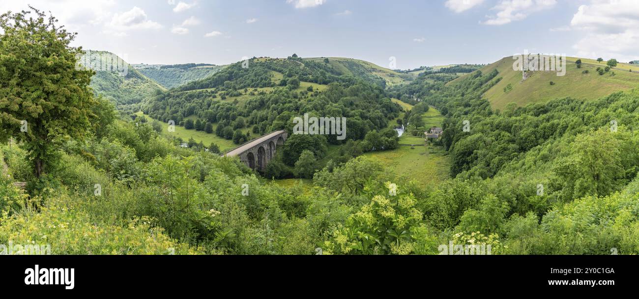 Peak District landscape with the Headstone Viaduct over the River Wye ...