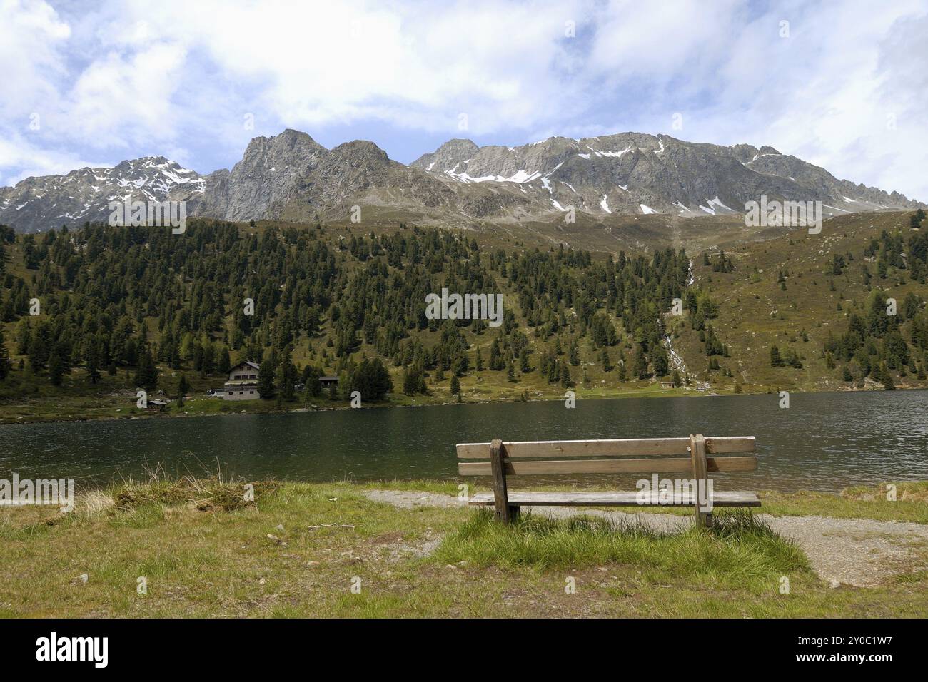 The idyllic upper lake on the summit of the Staller saddle .The idyllic ...