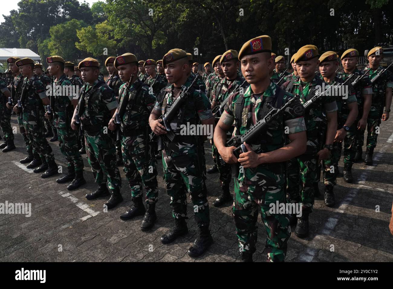 Soldiers stand guard during a show of force ahead of Pope Francis ...