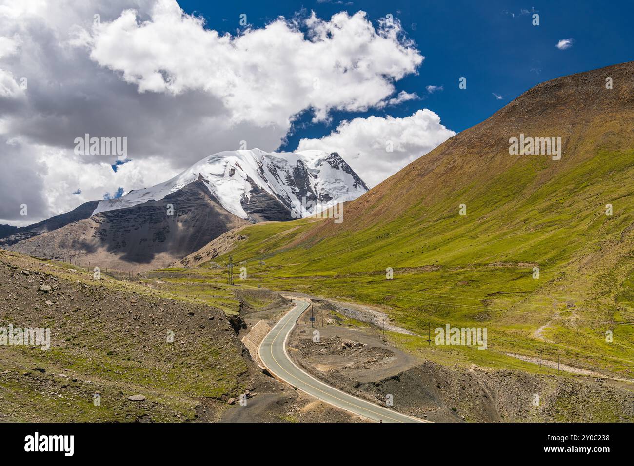 The valley and the mountains in Himalayas around Karola glacier, Tibet ...