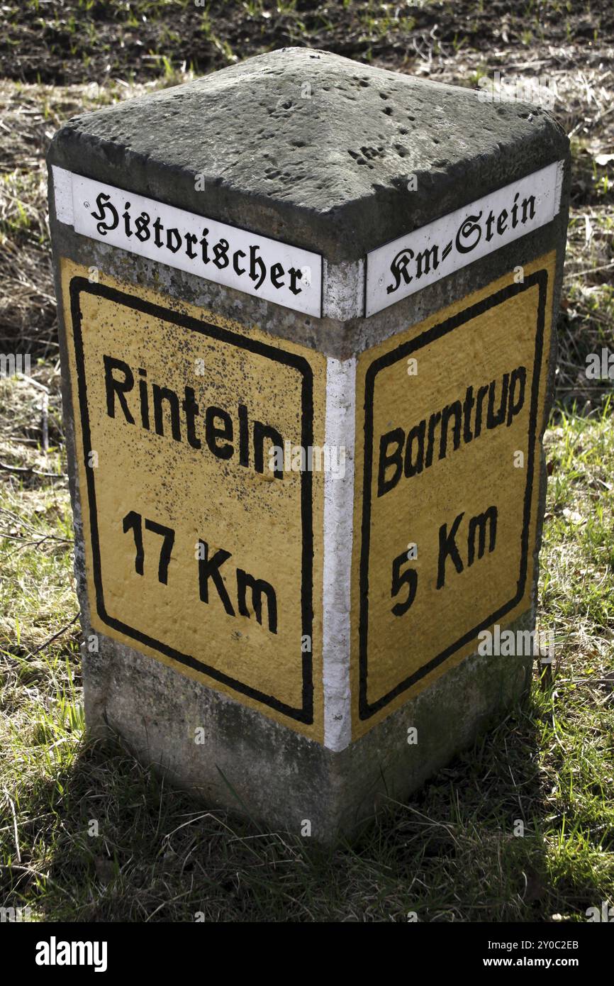 Historical KM stone in Alverdissen Stock Photo - Alamy