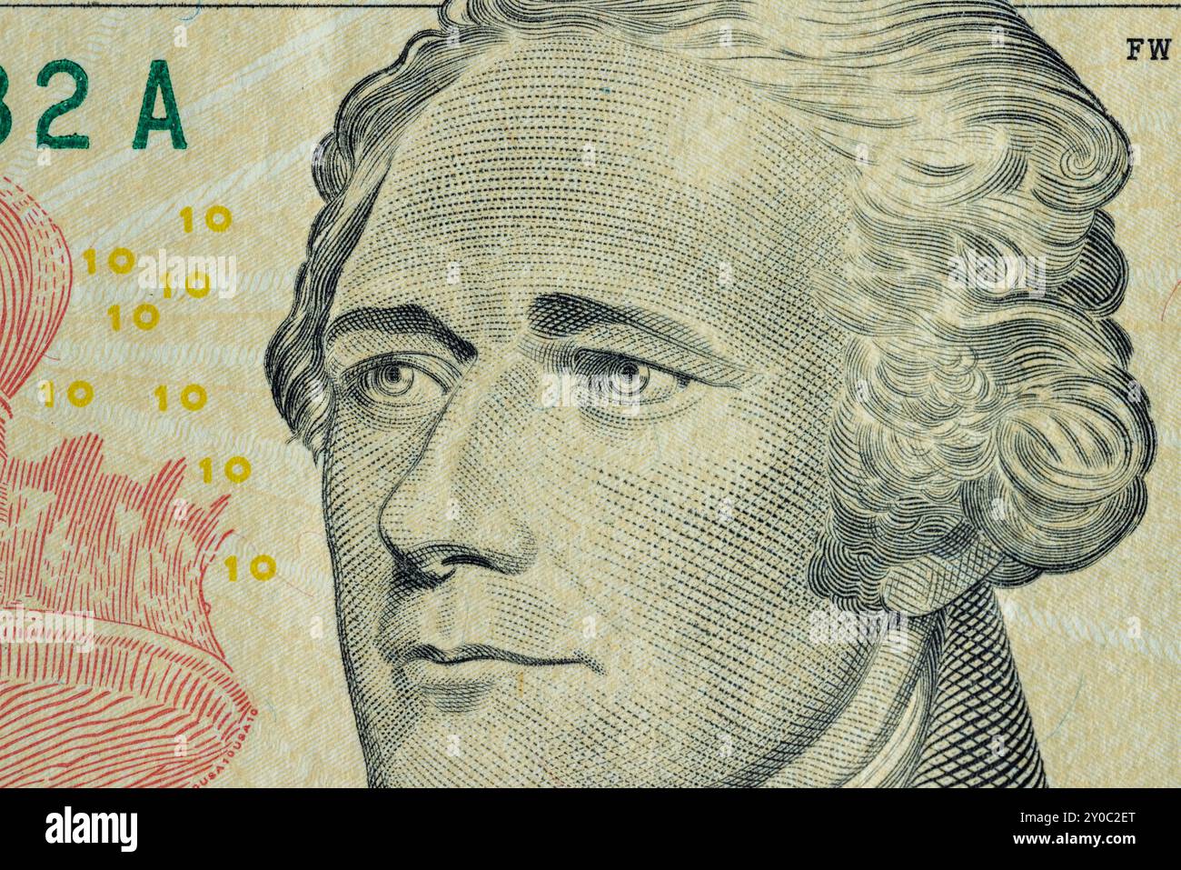 details of a genuine American banknote with a face value of 10, part of ...