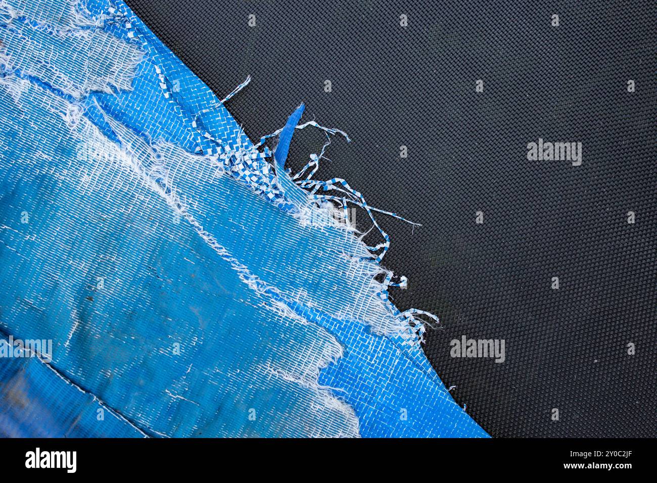 Worn out, obsolete Poly-Tarpaulin blue tarp texture close up Stock ...