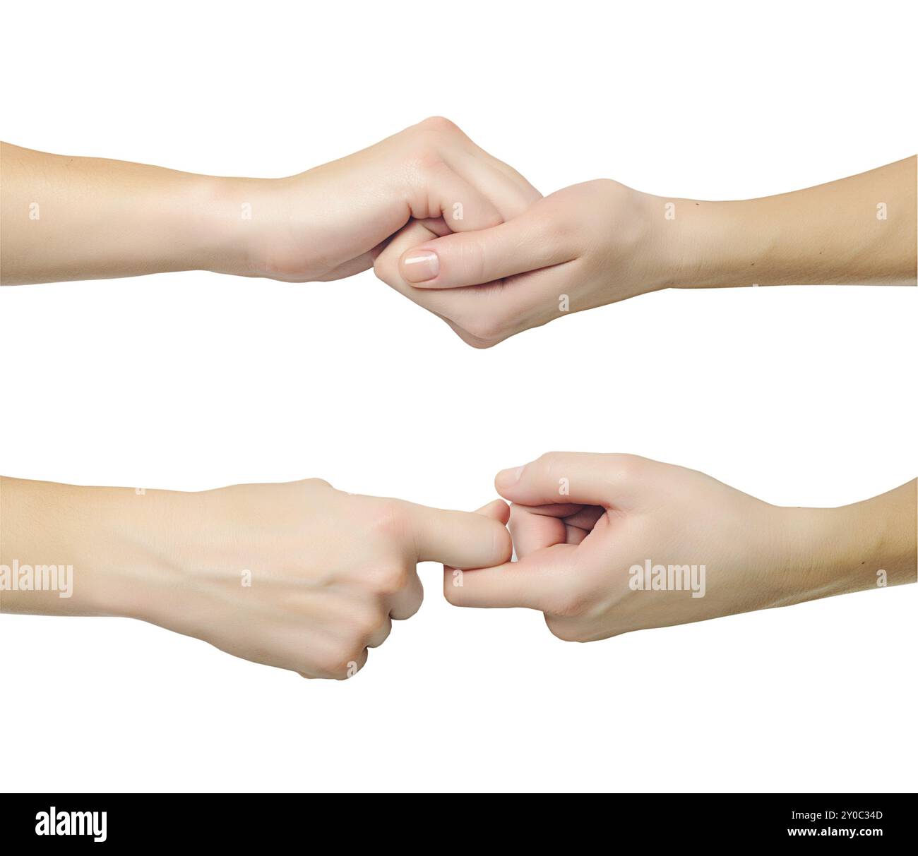 Female hands in shape of lock holding each other isolated on white ...