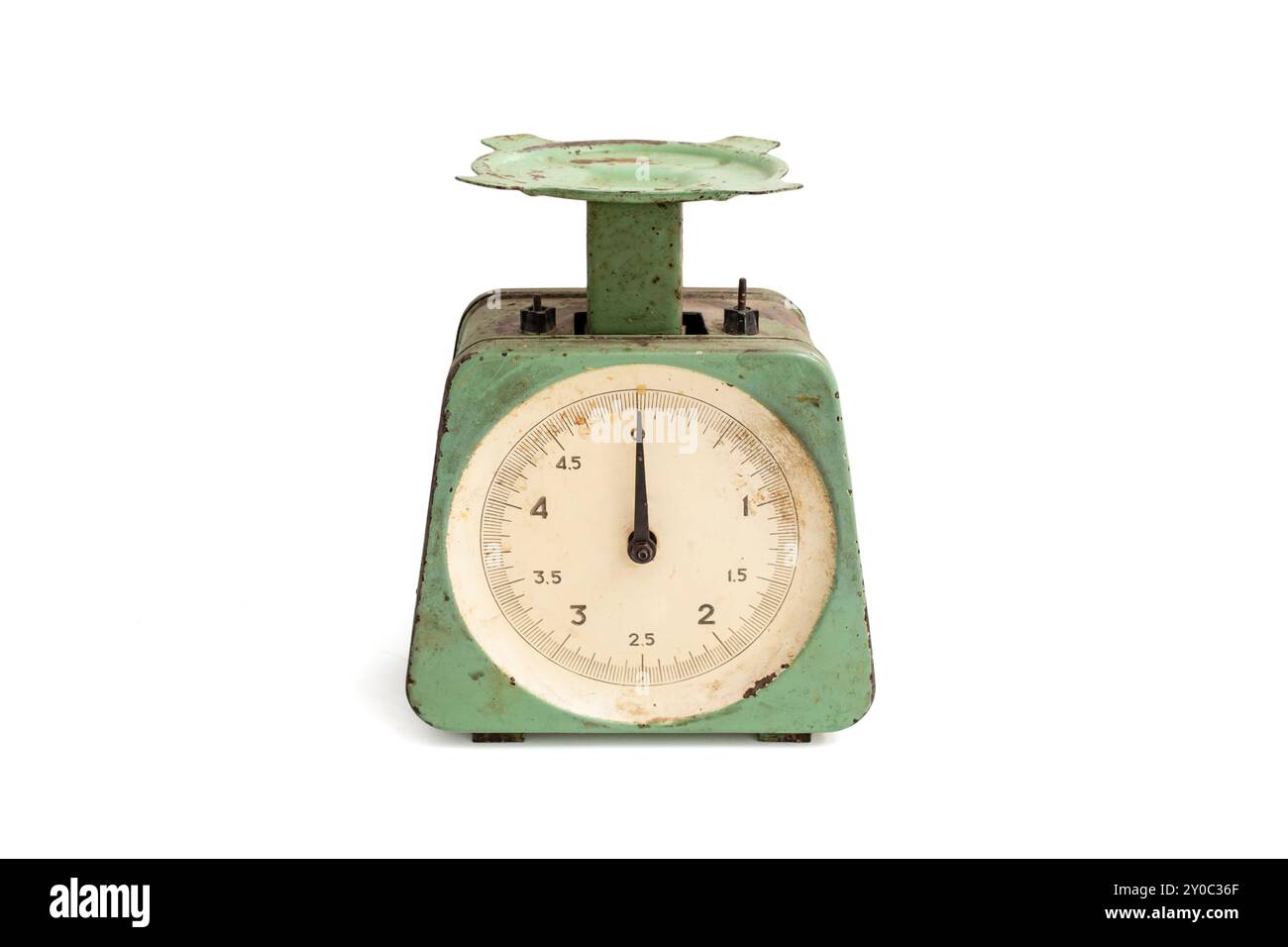 Obsolete vintage kitchen scale, with rust spots and green peeling paint ...