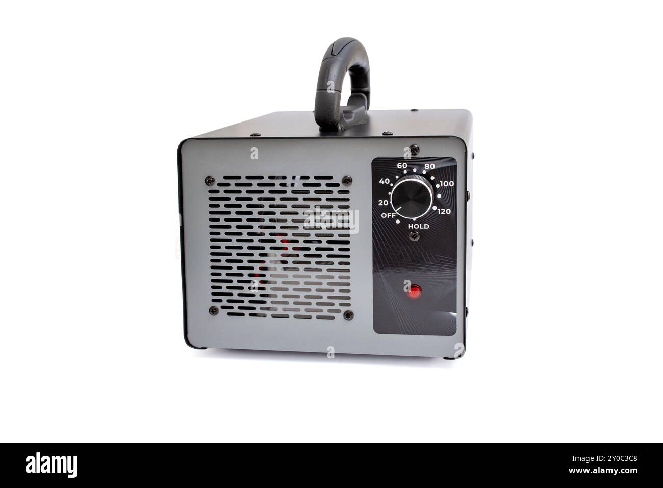 Ozone generator with a timer and black metal case, isolated on white ...