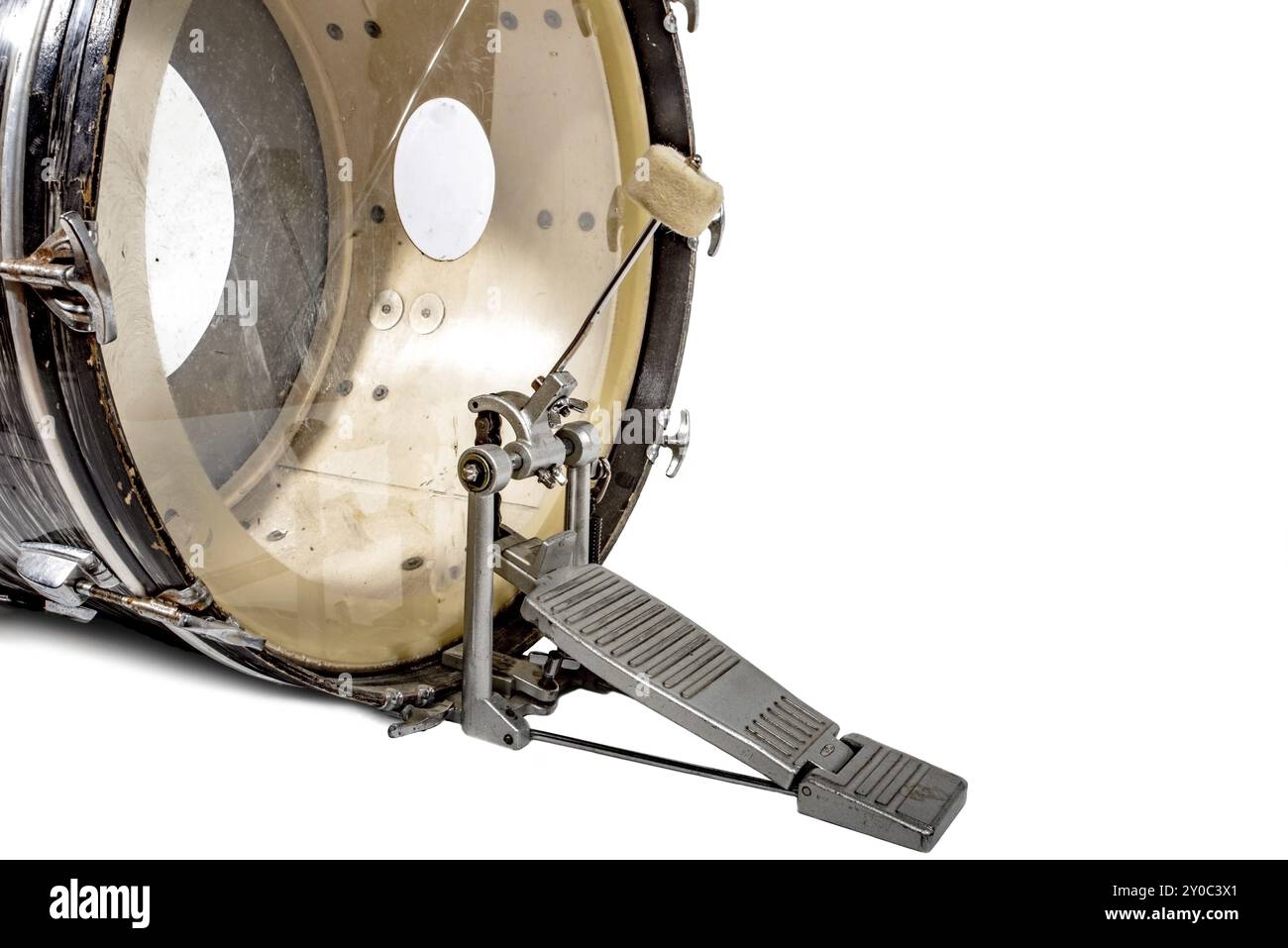 Large bass drum with beater and foot pedal on a white background Stock ...