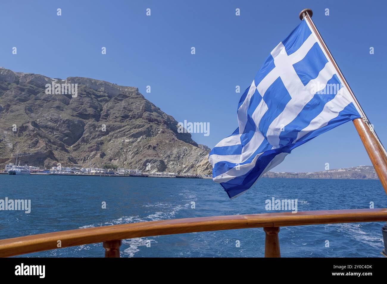 Greek flag waving in the wind on a boat, Greece, Europe Stock Photo - Alamy
