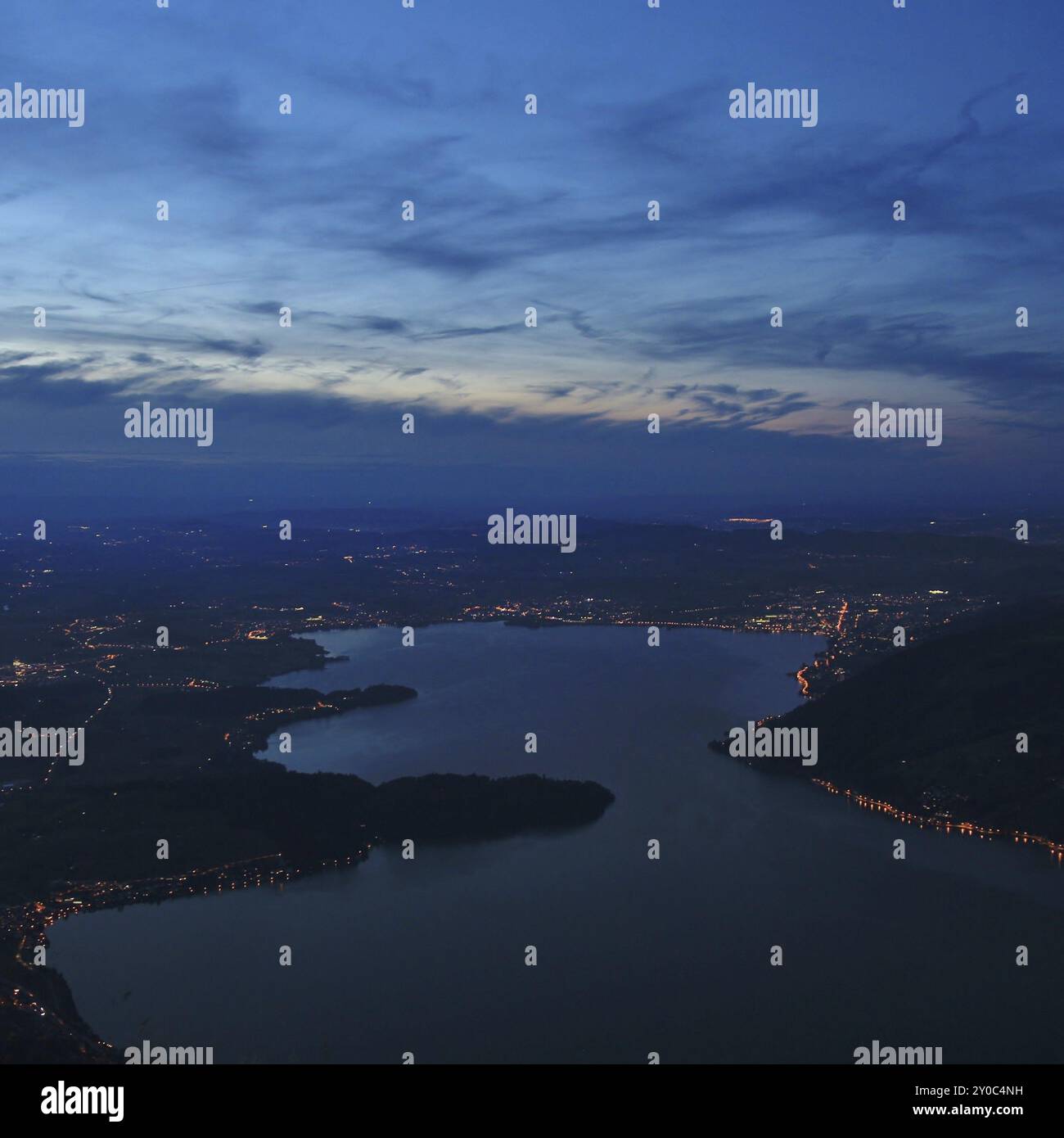 Lake Zugersee and Zug by night, view from mount Rigi Stock Photo - Alamy