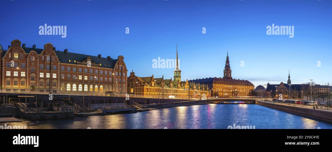 Copenhagen night city skyline panorama at Copenhagen Harbour ...
