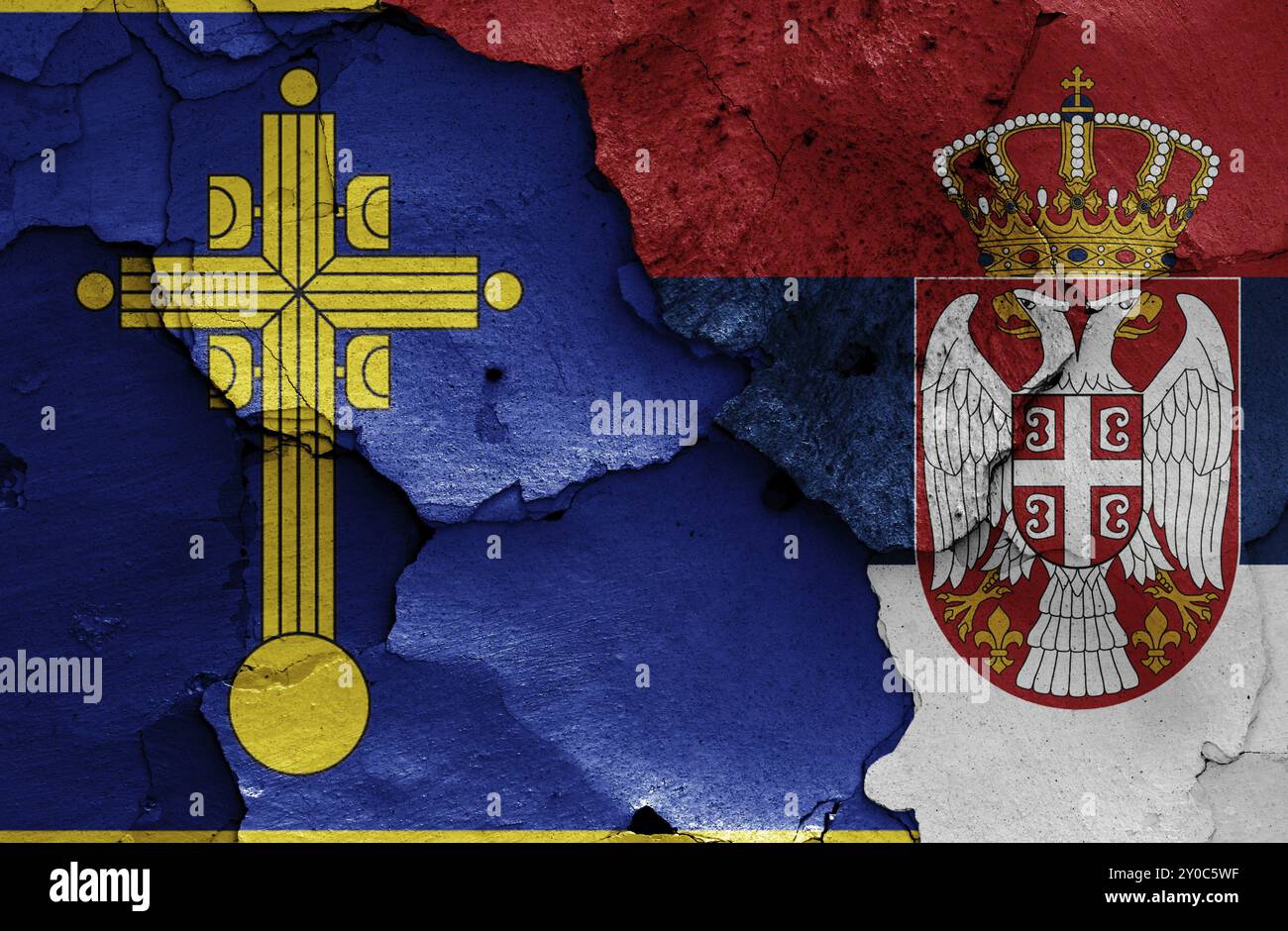 Flags of Vracar and Serbia painted on cracked wall Stock Photo - Alamy