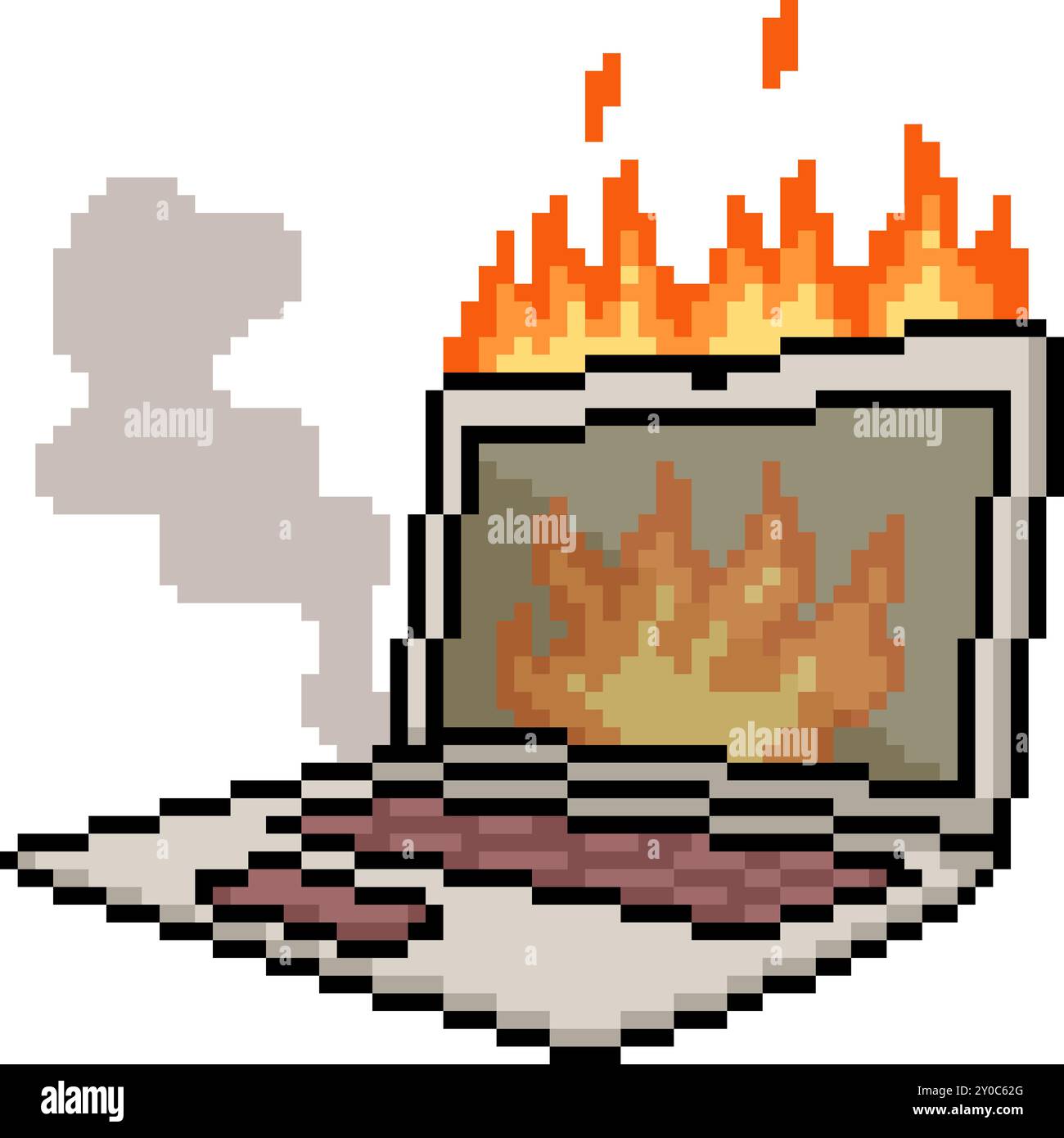 pixel art of laptop fire burn isolated background Stock Vector Image ...