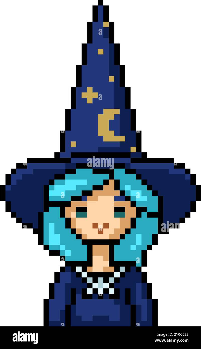 pixel art of fancy witch girl isolated background Stock Vector Image ...