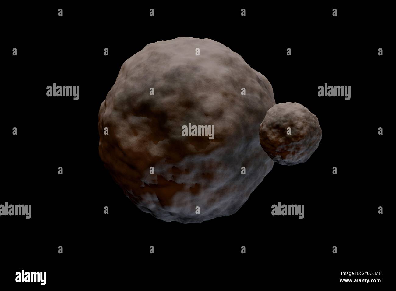 3d render abstract stone planet and satellite in deep space, black ...
