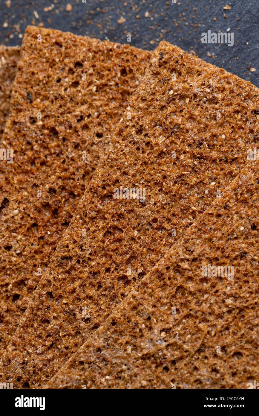 Thin crispy rye flour bread with bran, baked from rye flour hard and ...