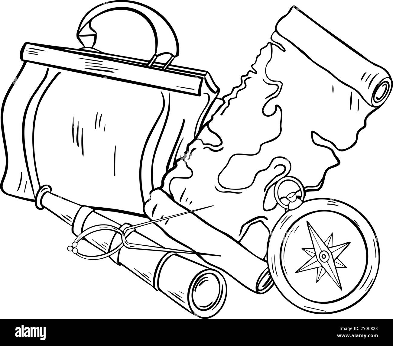 Adventure items vintage style vector graphic draw illustration ...