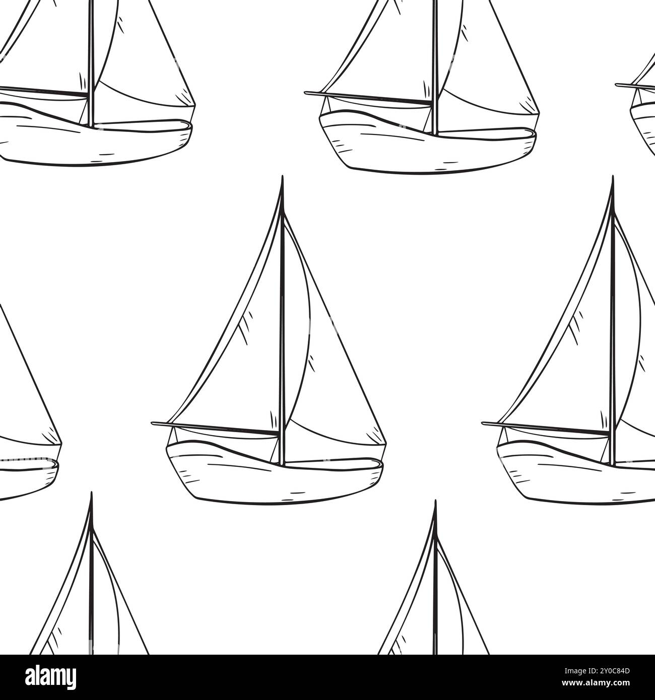 Sailing ship black and white vector graphic seamless pattern isolated ...