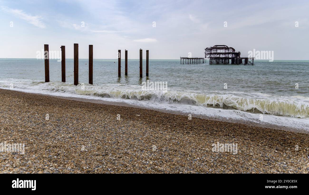 The destroyed West Pier in Brighton, East Sussex, England, UK Stock ...