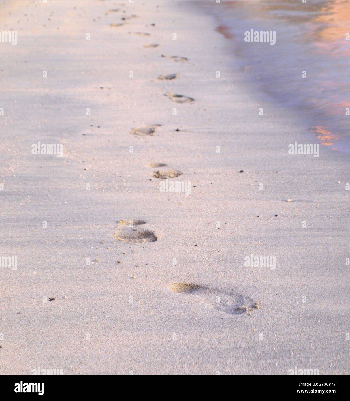 Foot steps in sand, towards, at beach Stock Photo - Alamy