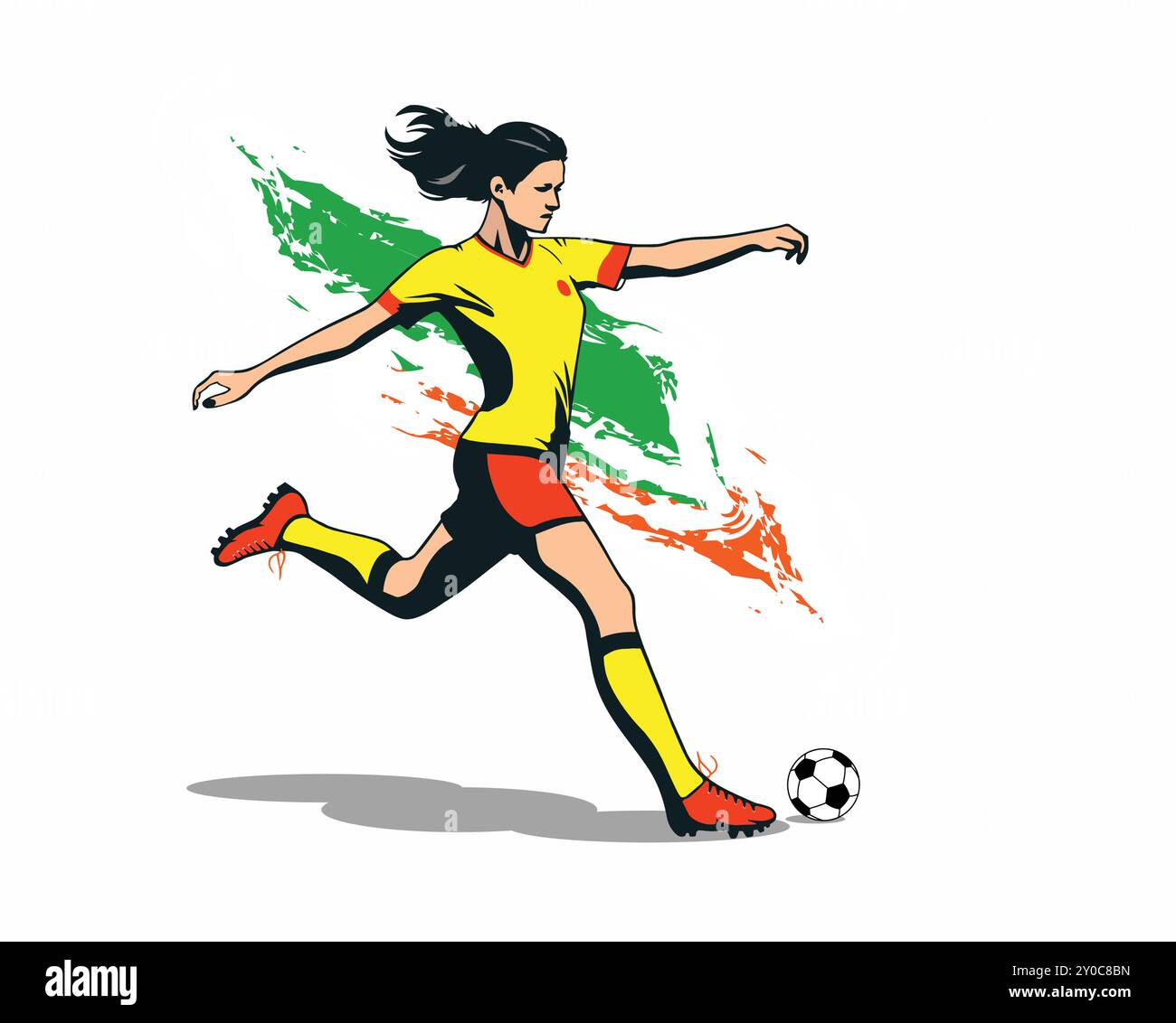Cartoon female soccer player kicking hi-res stock photography and ...
