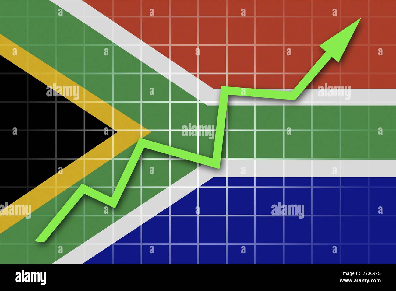 The Republic of South Africa flag and arrow graph going up Stock Photo ...