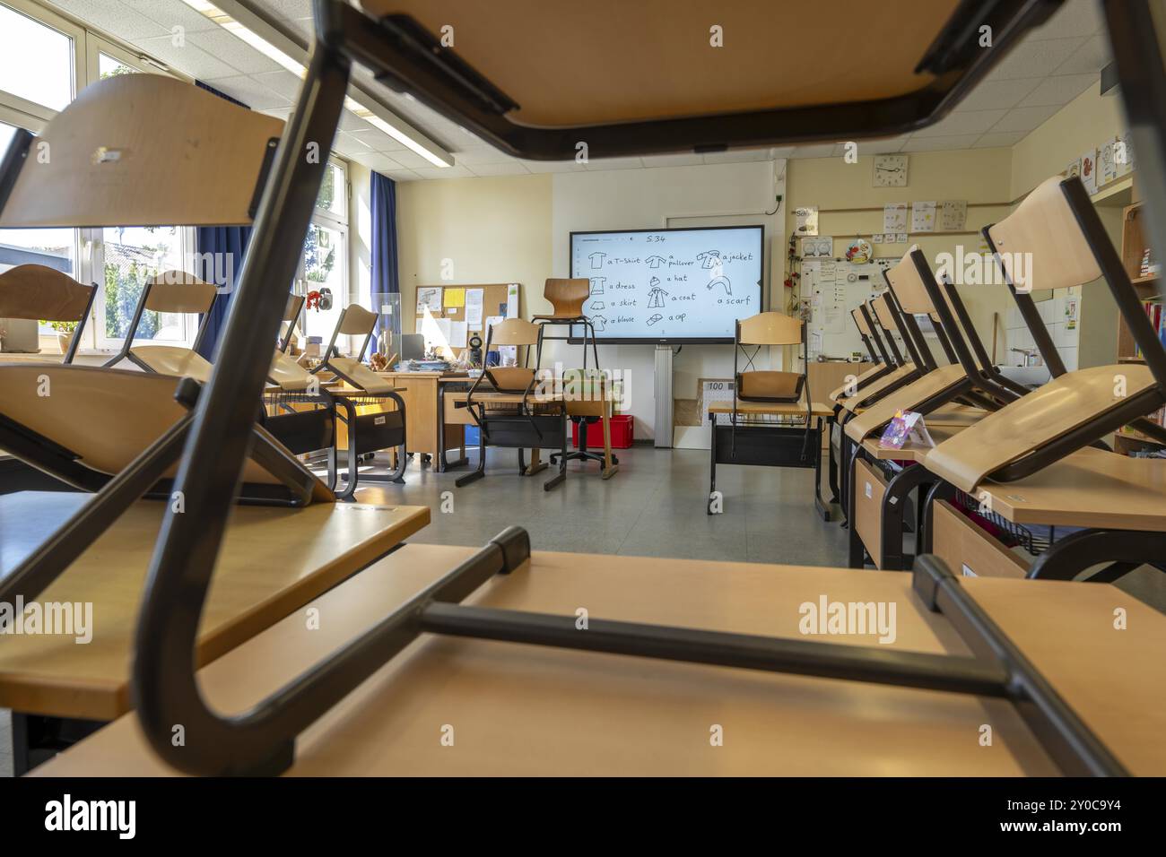Classroom of a fourth grade, after school, the building is older but in ...