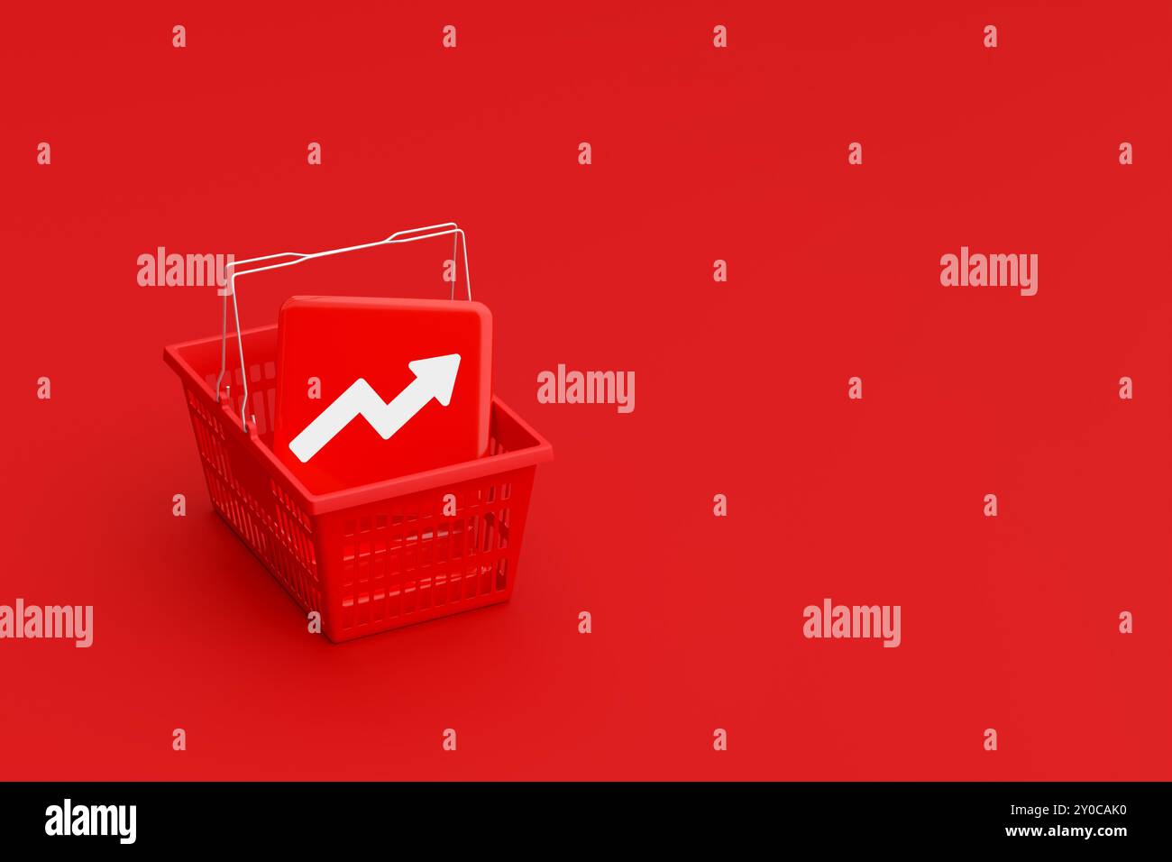 Red shopping basket containing increasing upward trend chart arrow ...
