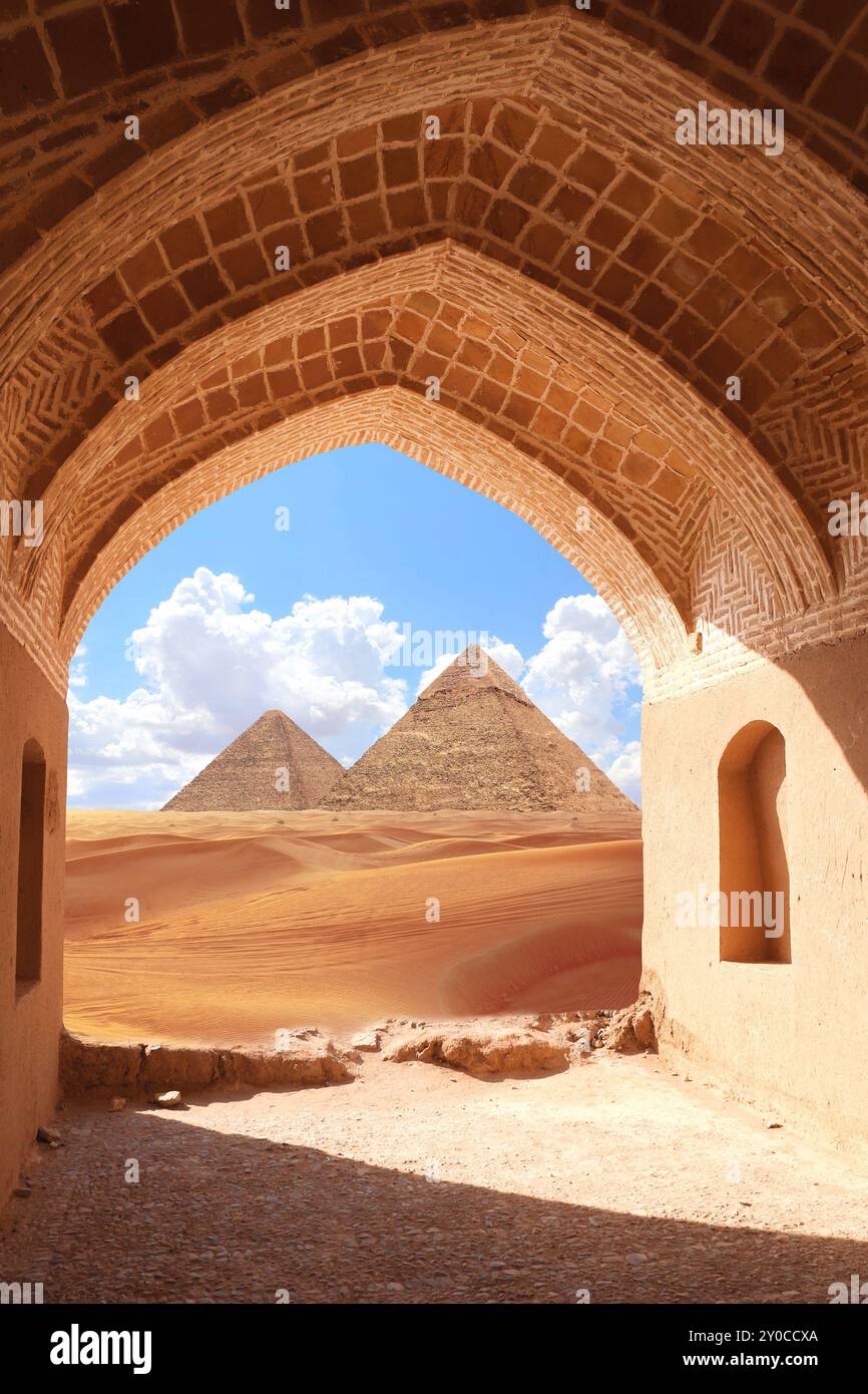 Ancient arch at entrance to Great Pyramids in Giza pyramid complex ...