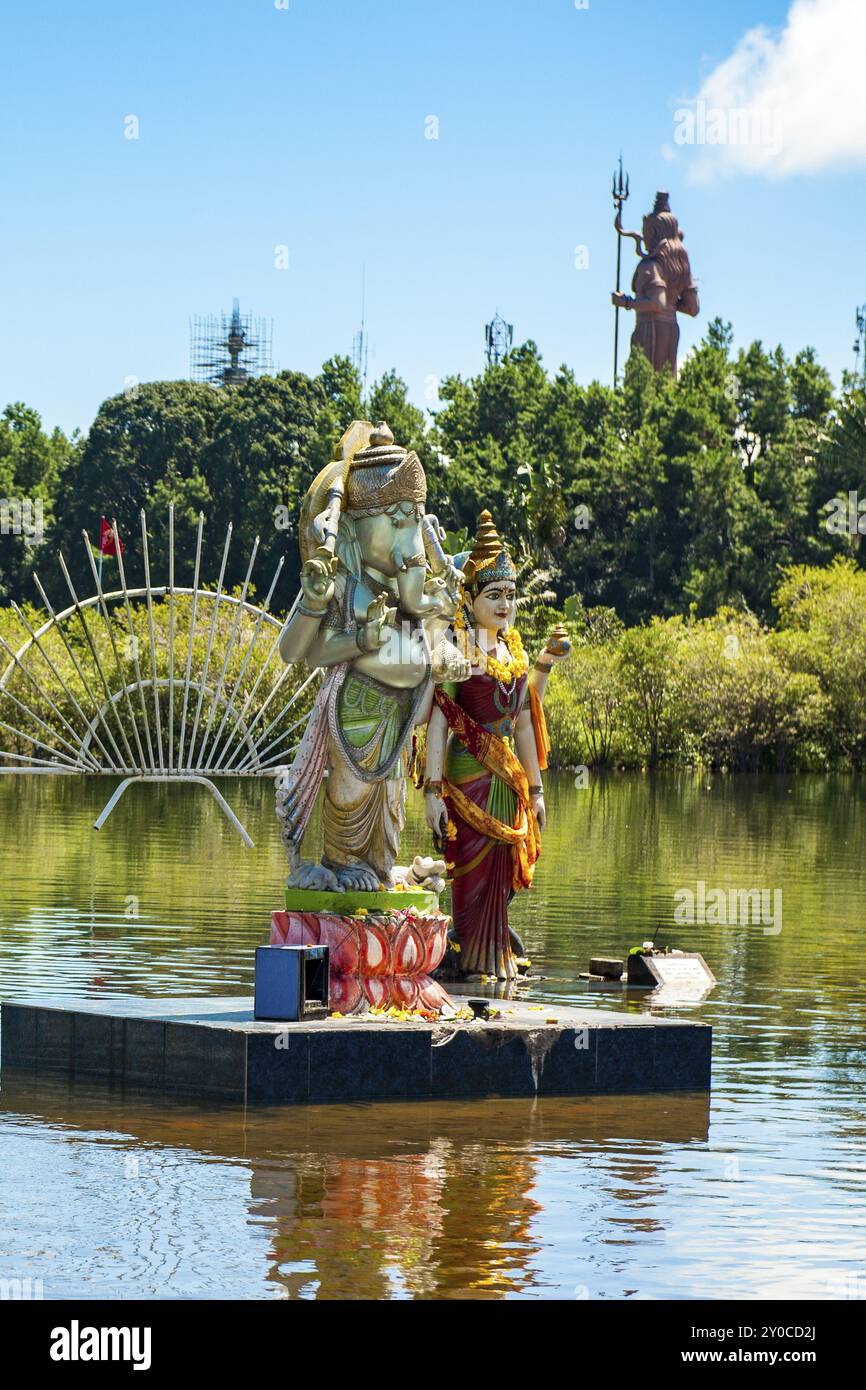 Statues of three deities of Hindi Hindu religion Hinduism left in front ...