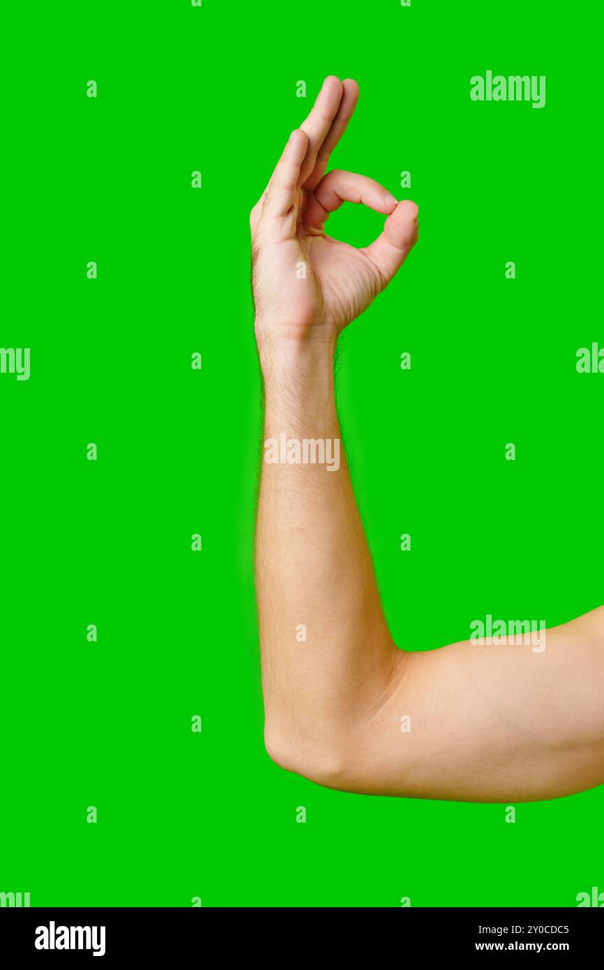 Hand Gesture Signifying Approval Against Bright Green Background Stock ...
