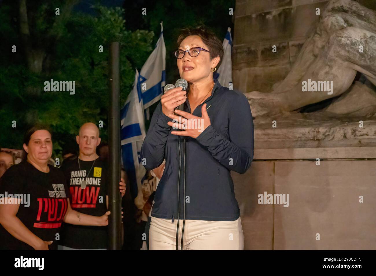 Rabbi Angela Buchdahl speaks at a peaceful and somber "Bring Them Home ...