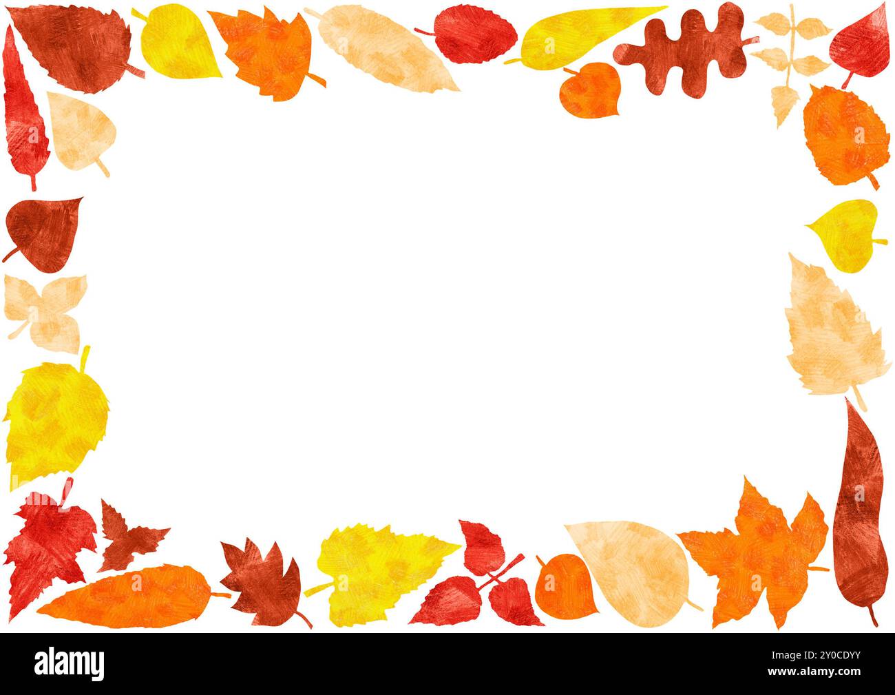 Frame of autumn leaves of different shapes and colors. The leaves are ...