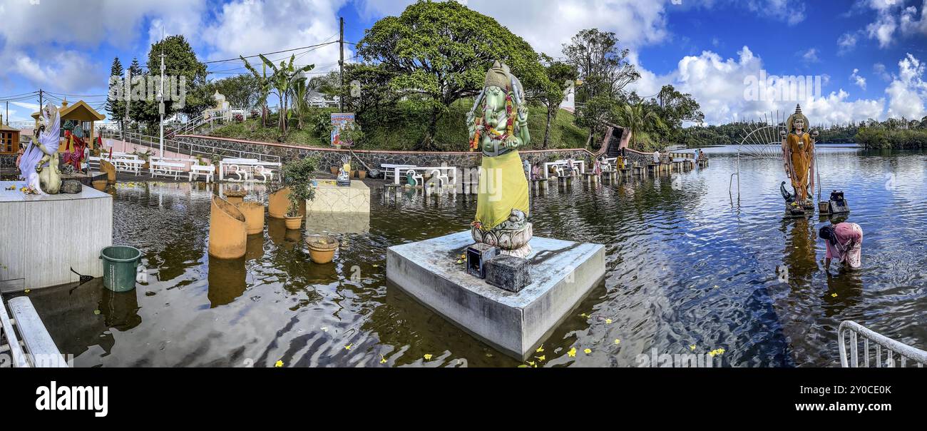 Panorama panoramic photo of Hinduism pilgrimage site holy Hindu lake ...