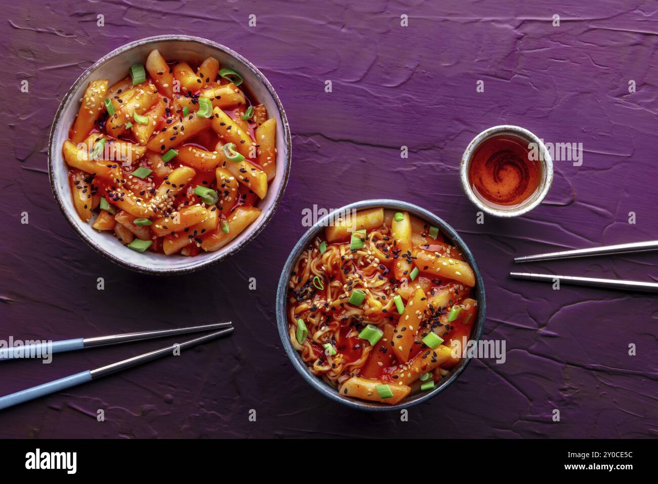 Tteokbokki or topokki and rabokki, Korean street food, spicy rice cakes ...
