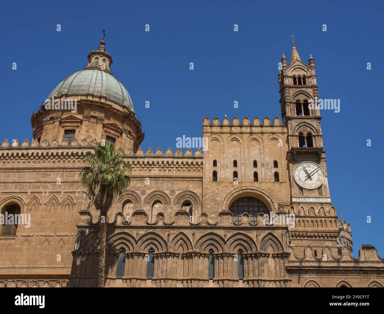 Large cathedral with dome and clock tower in gothic and baroque style ...