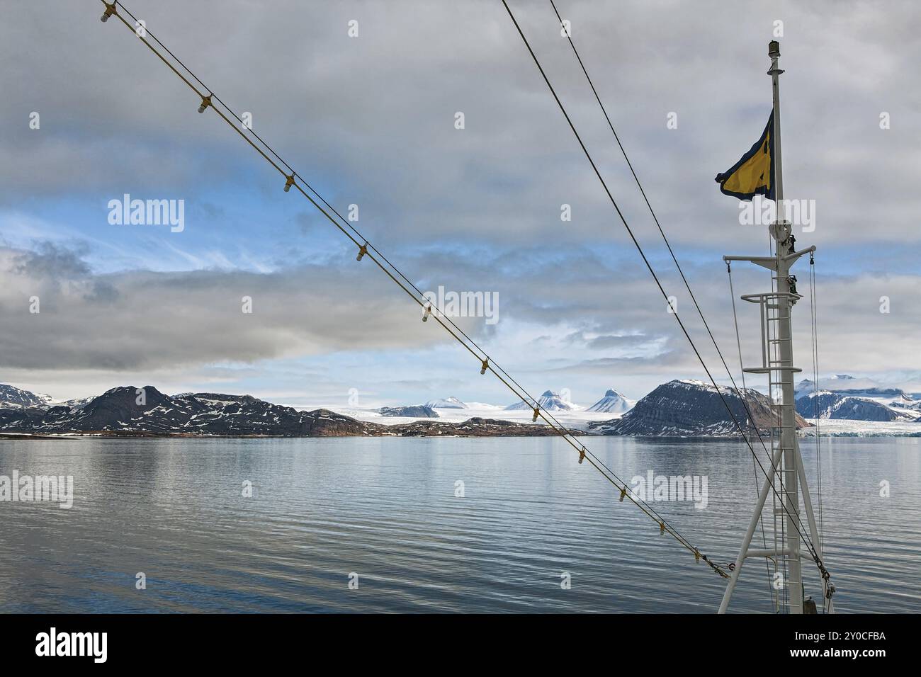 Mountains and glacier in Svalbard islands seen from a cruise ship ...