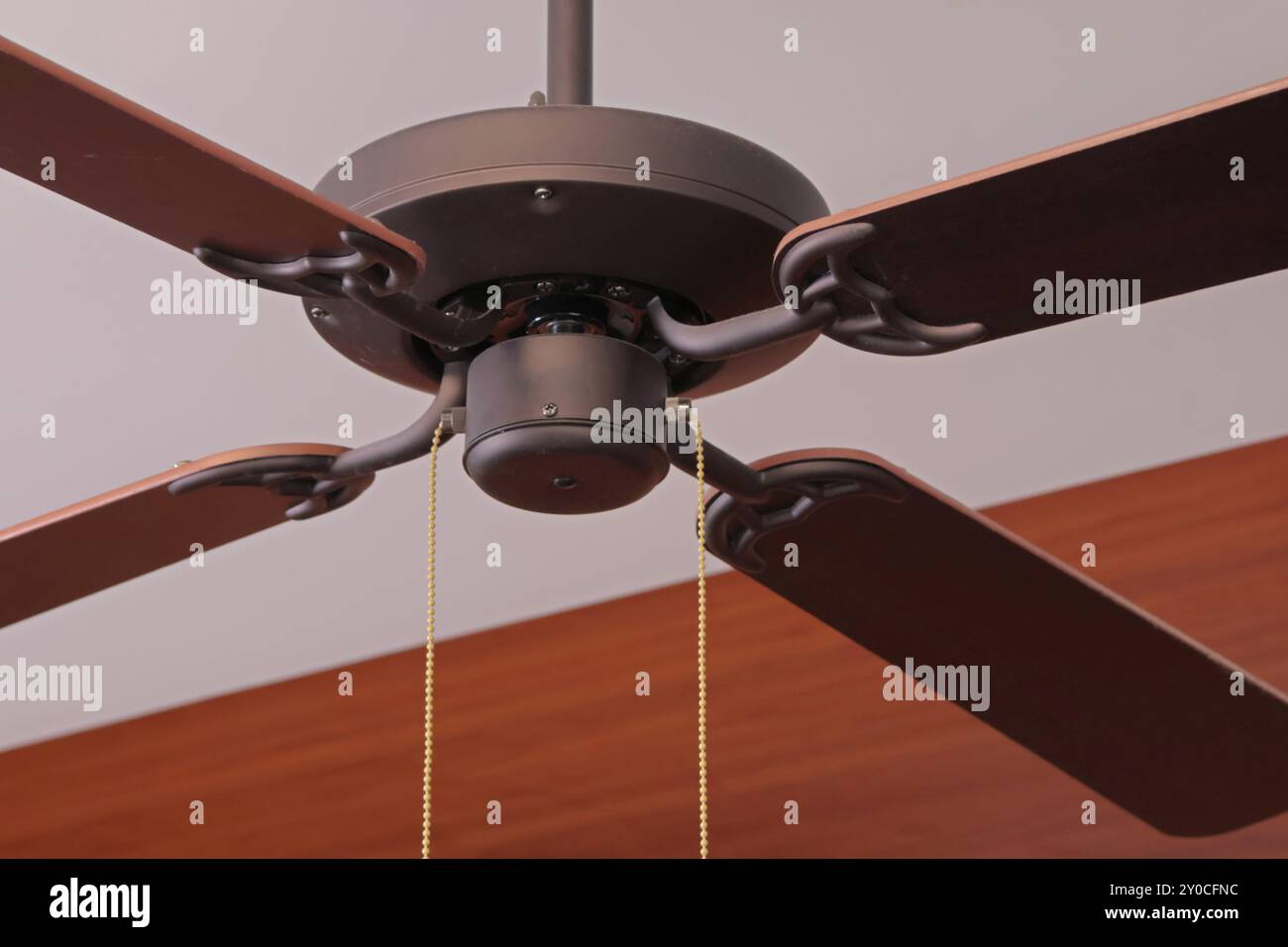 Wooden ceiling fan. Modern room cooling device with speed control ...