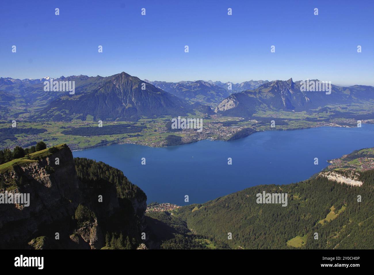 Lake Thunersee, village Spiez and Mt Niesen. View from Mt Niesen ...