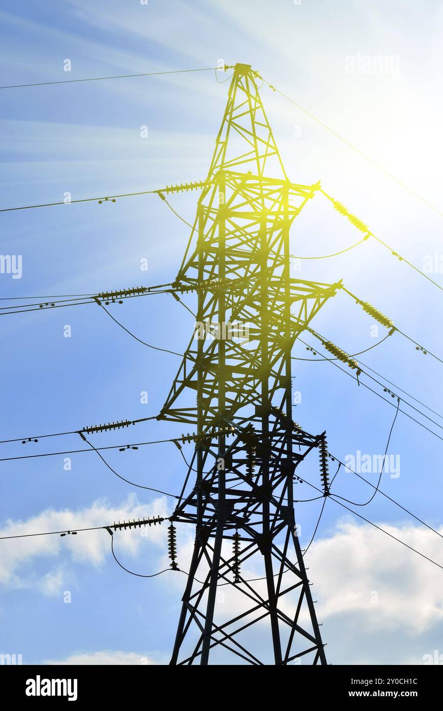Reliance power lines closeup on the sky background Stock Photo - Alamy