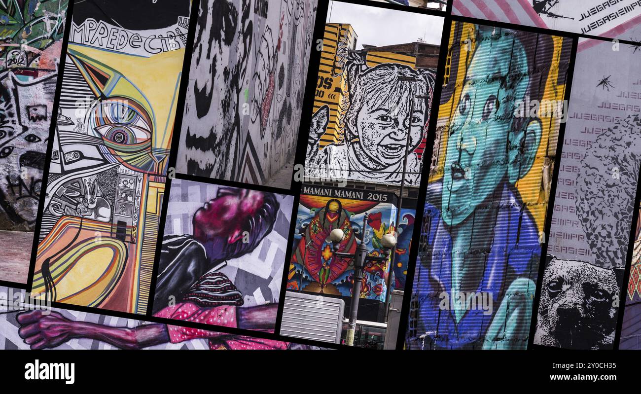 Bogota, Colombia on December 15, 2015: Collage of Street Art by various ...