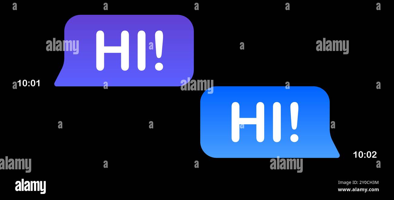 Messages in messenger. Blue speech bubbles on black background, texting ...