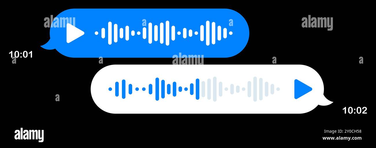 Voice messages in messenger. Speech bubbles, black background, texting ...
