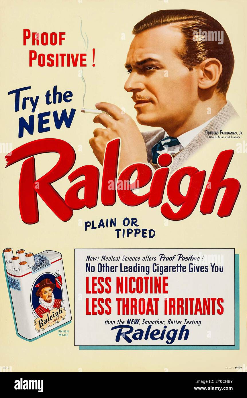 Douglas Fairbanks Jr. advertising Raleigh Cigarettes (Raleigh, 1930s ...
