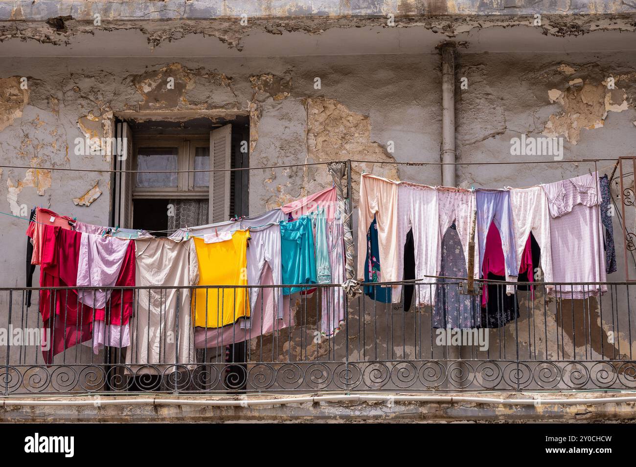 Clothesline or a line of clothes on a balcony in Oran, Algeria ...