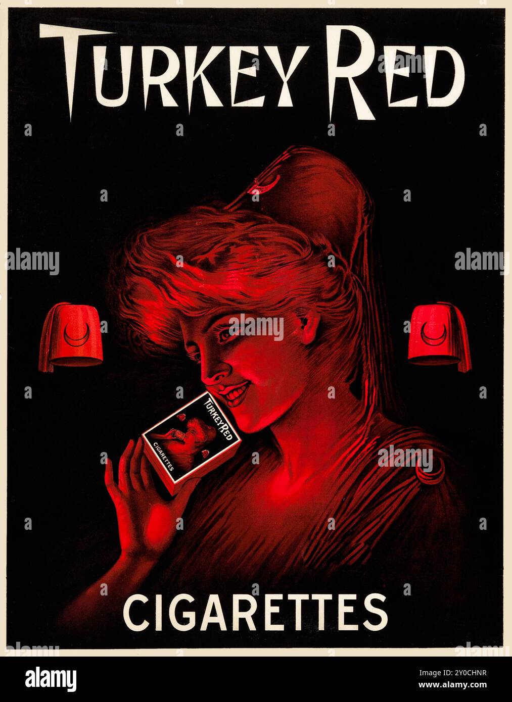 Turkey Red Cigarettes Advertising Sign. 1910's feat a woman Stock Photo ...