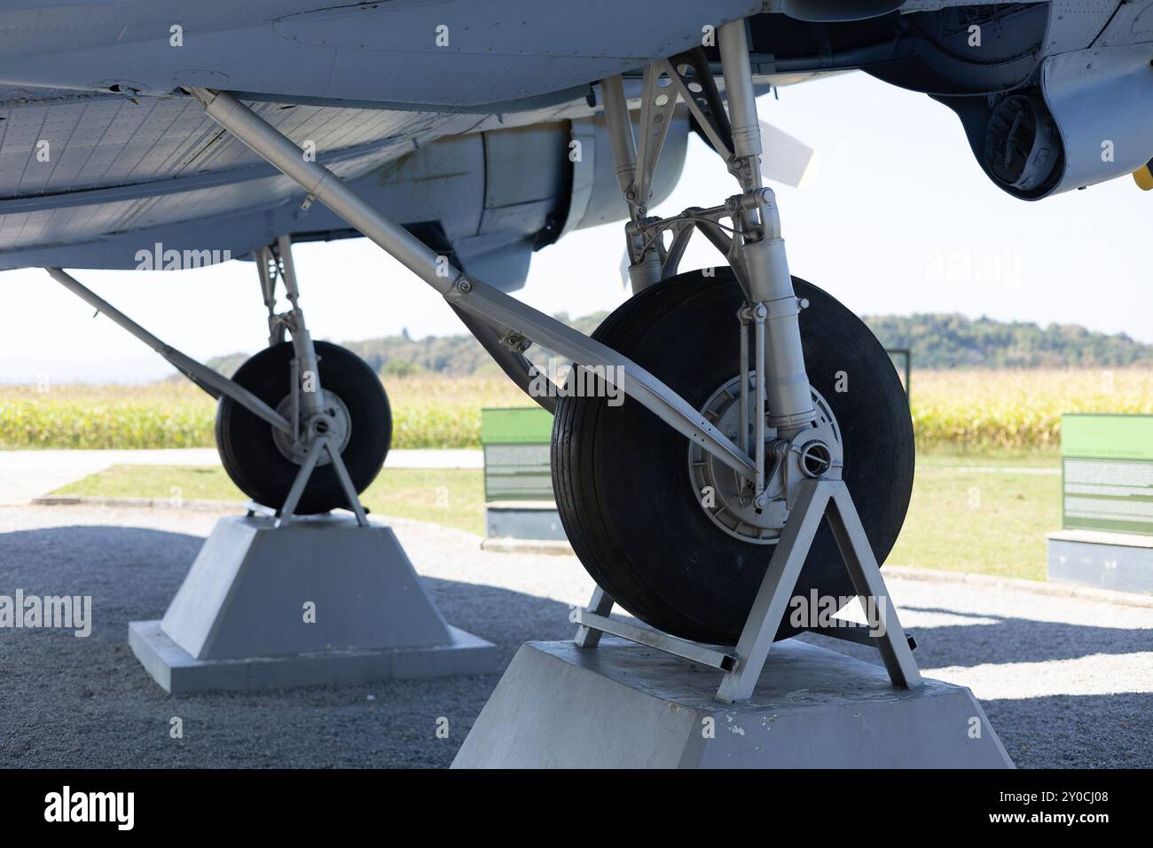 Old aeroplane carriage for wheels. Detail of a wheel carriage ...
